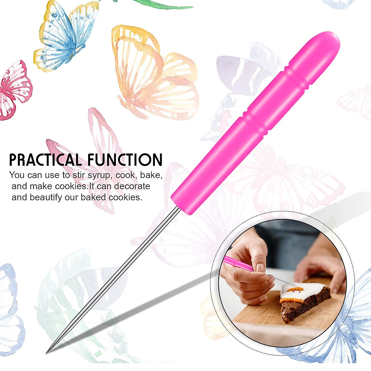 8 Pieces Butterfly Cookie Cutter Set Stainless Steel Metal Biscuit Cutter Mould and 6 Pieces Sugar Stirring Pins for Sandwich Chocolate Fondant Biscuit Cake Kitchen Baking