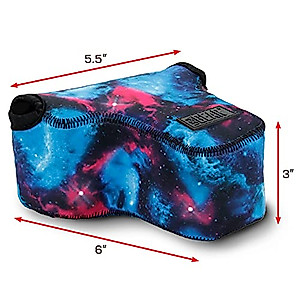 USA GEAR DSLR Camera Sleeve with Neoprene Protection, Holster Belt Loop and Accessory Storage - Compatible with Canon EOS Rebel T7, T8, SL3, R7, Nikon D3400, Pentax K-70 and Many More (Galaxy)