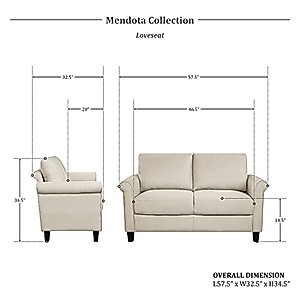 Lexicon Mendota Living Room Loveseat, Beige
