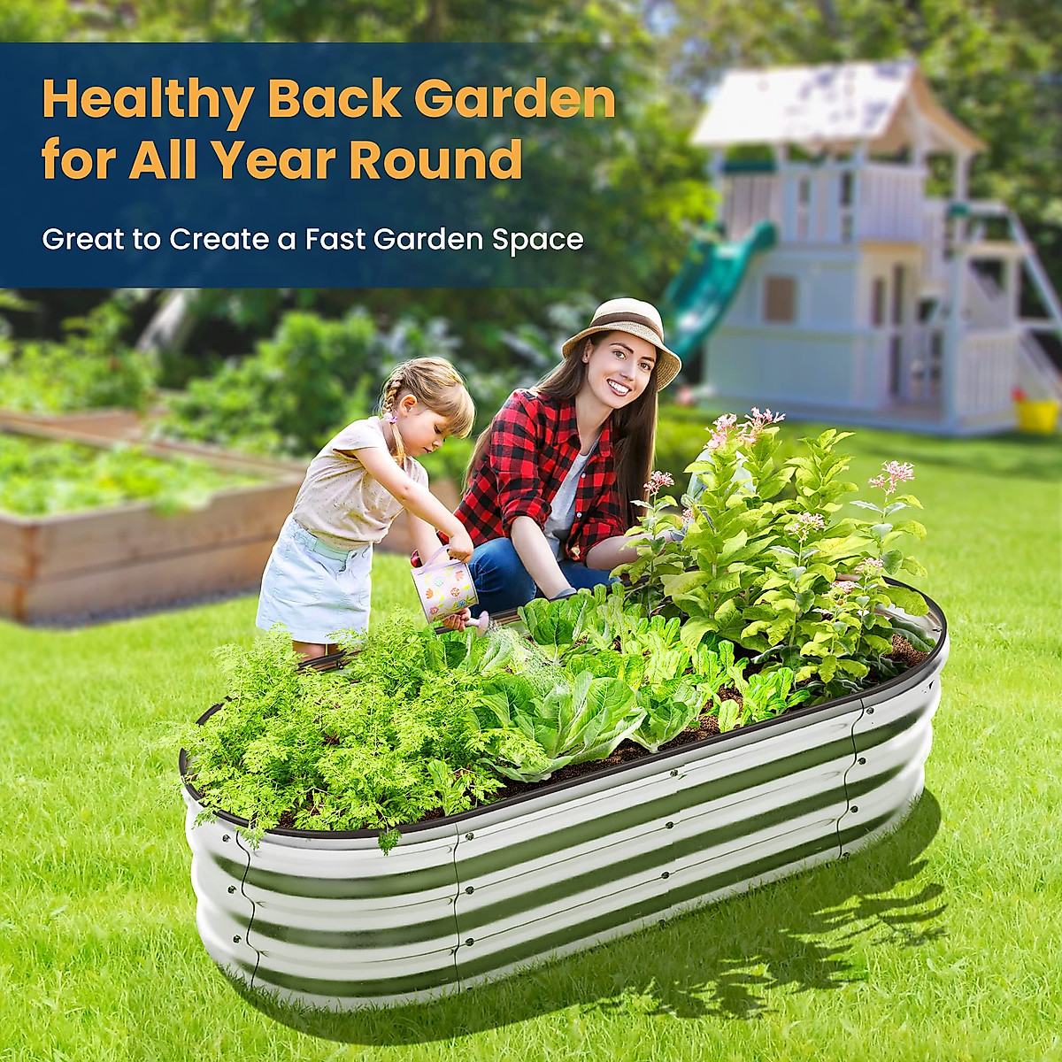 ENJOYBASICS Raised Garden Bed Kit, Galvanized Raised Planter 4x2x1ft Box Outdoor for Vegetables, Large Bottomless Metal Raised Bed for Gardening, Herb, Growing Fruits, Flower