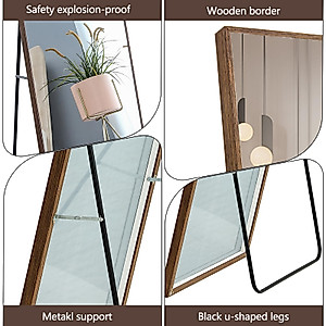 WIIS' IDEA 59"x16"Full Length Mirror,Durable Solid Wood Frame,Explosion-Proof Film,High-Definition Full Body Mirror,Standing/Leaning/Hanging Long Mirror for Bedroom,Bathroom,Living Room(Brown)