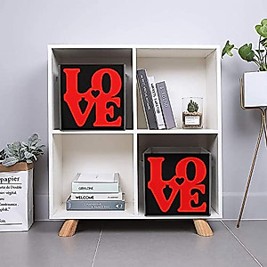 Love Heart Foldable Storage Bins Printd Fabric Cube Baskets Boxes with Handles for Clothes Toys, 11x11x11