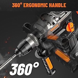 DOVAMAN RH15A 1-9/16'' SDS-Plus Rotary Hammer Drill, 4 in 1 Functions, Multi-material Use, Safety Clutch, 6 Speeds, SDS-Plus Adaptor, 4350BPM/900RPM, Vibration Control, Demolition Hammer for Concrete