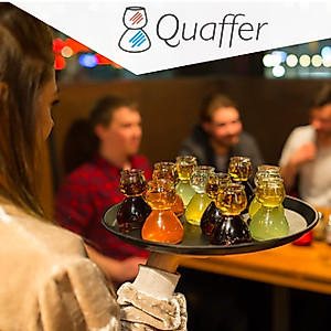 QUAFFER Double Bubble Layered Shot Glass Plus Recipe Card – Chaser Shot Glass Jigger for Smooth Tasty Shots – Fun Unique Split Shot Glasses Barware (1.25oz Top & 2.25oz Bottom, Set of 2)