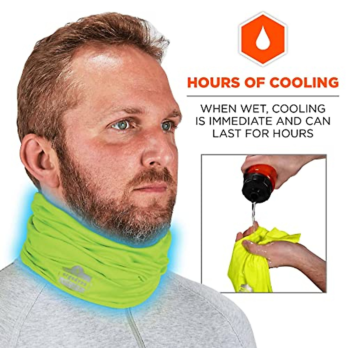 Ergodyne - 42127 Chill-Its 6487 Cooling Neck Gaiter, Multiple Ways to Wear Headband or Face Mask,Lime Hi-Vis Lime