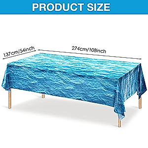 Ocean Waves Plastic Tablecloth 54 x 108 Inch Ocean Party Table Cover Water Print Table Cover Ocean Under the Sea Tablecloth Blue for Beach Pool Birthday Party Decoration Shower Supplies (3 Pieces)