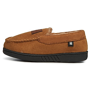 Lucky Brand Boy's Micro Suede Fuzzy Lined Moccasin Slippers for Kids, Tan, Size 2/3