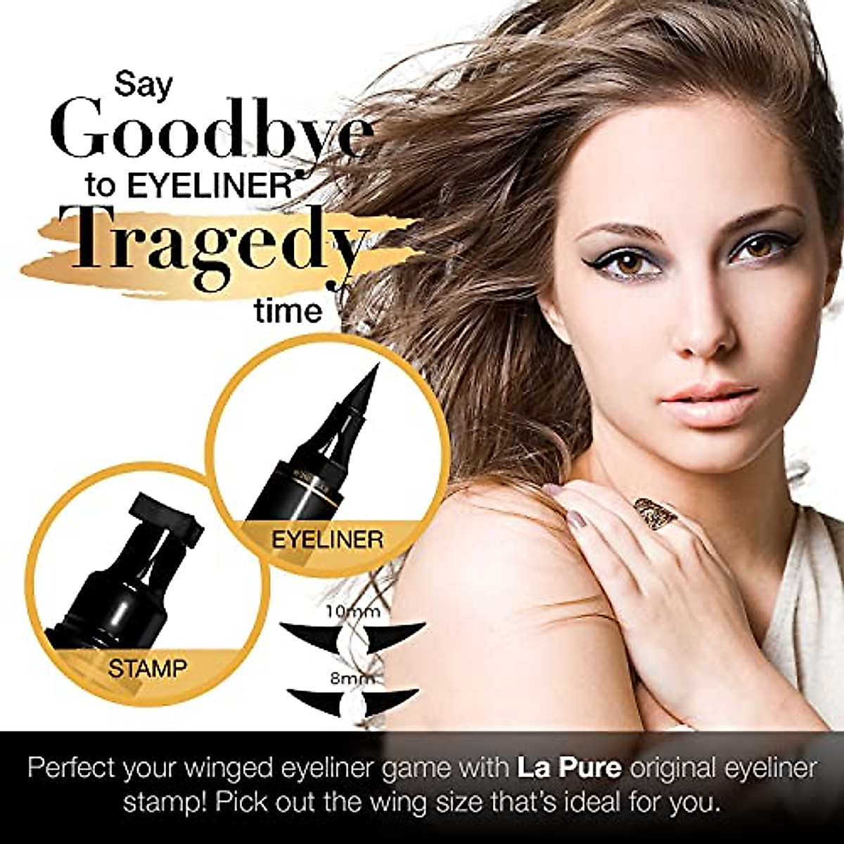 LA PURE Waterproof Liquid Eyeliner Stamp Winged Eyeliner Tool 2x Cat Eye Winged Eyeliner Stamp & Fine Tipped Pen Eyeliner Stencil Smudge Proof Black Eye Liner Tiktok Trend Items Wing Stamp Black 10mm