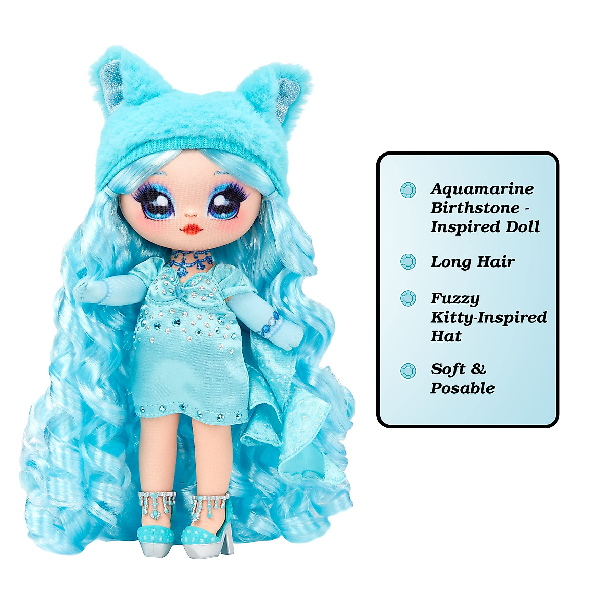 Na! Na! Na! Surprise Sweetest Gems™ Marina Tealstone 7.5" Fashion Doll Aquamarine Birthstone Inspired with Blue Hair, Charmeuse Dress & Brush, Poseable, Great Toy Gift Girls Boys Ages 5 6 7 8+ Years