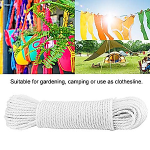 Beufee 20m Clothesline, Camping Clothesline, Durable Travel Clothes Line Rope, Portable Clothes Drying Line Outdoor Climbing Rope for Garden Camping(White)