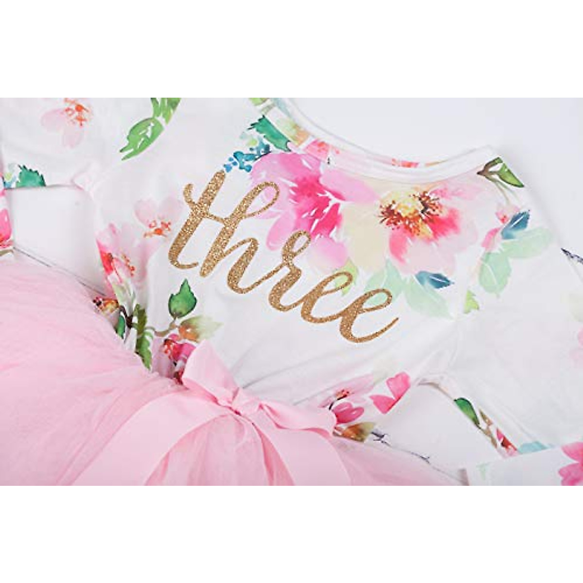Grace & Lucille Toddler Birthday Dress (3rd Birthday) (Pink Floral Long Sleeve, Flat Heart Gold, 3T)