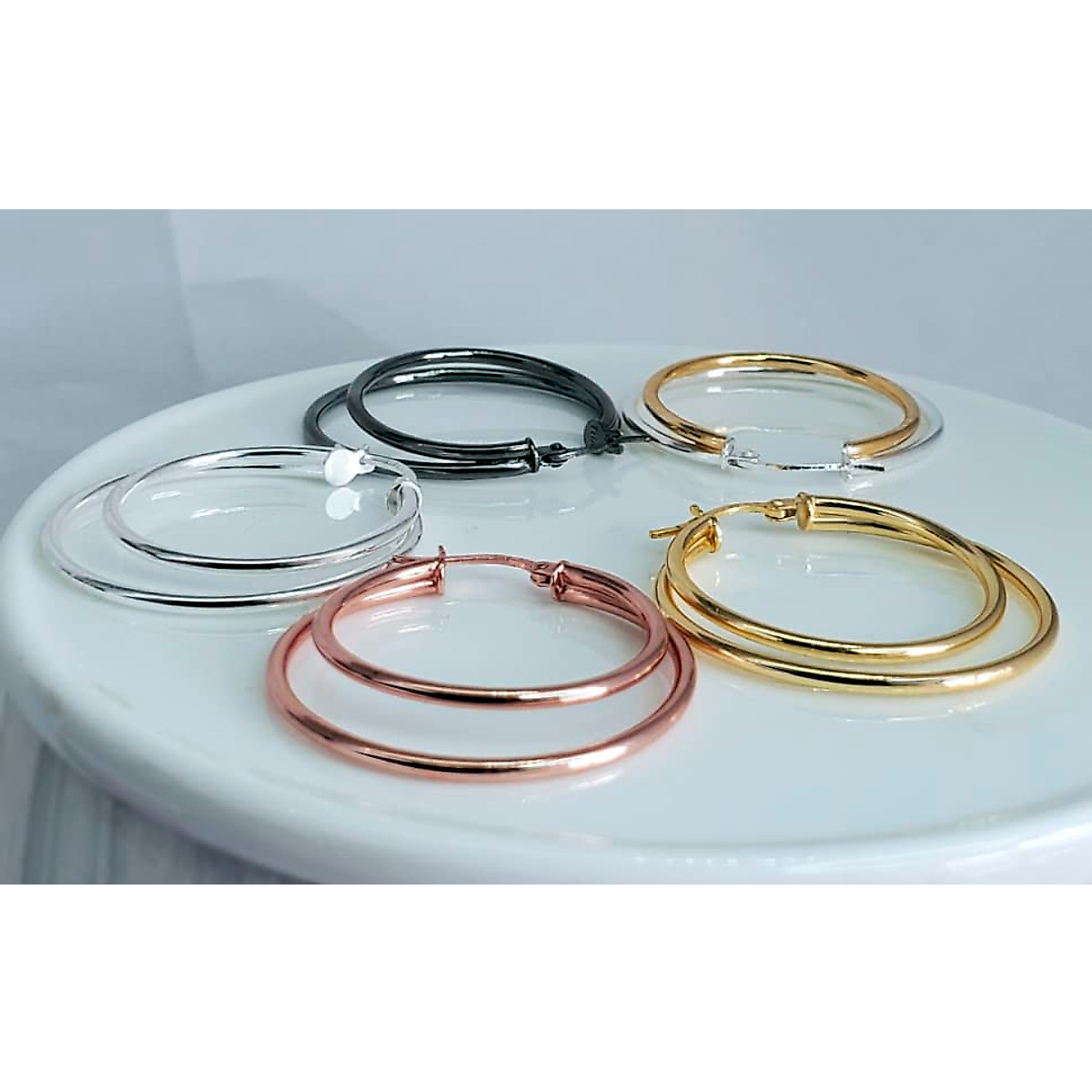 Sterling Silver Two-Tone Double Circle Round-Tube Polished Hoop Earrings, 30mm