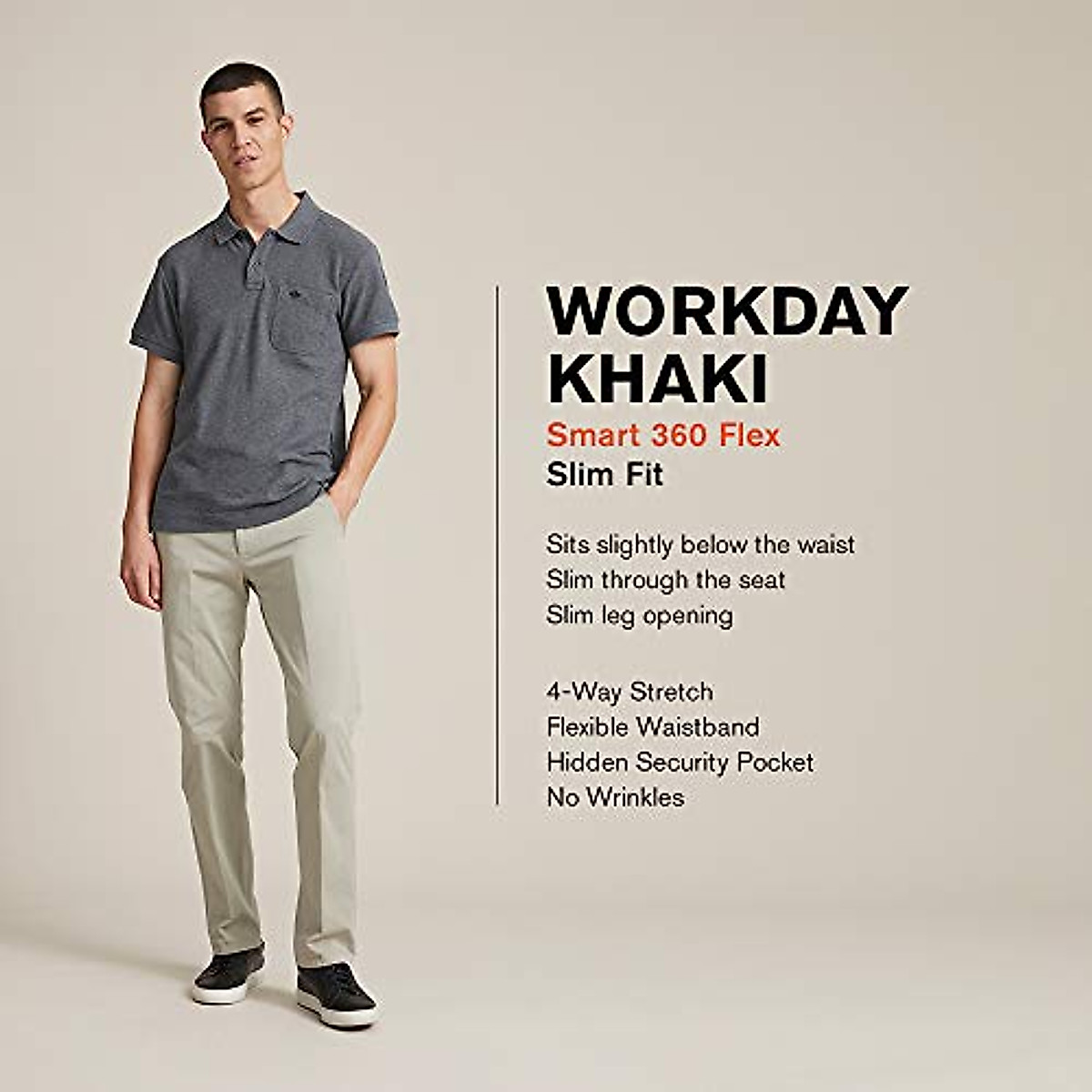 Dockers Men's Slim Fit Workday Khaki Smart 360 Flex Pants, Black, 36W x 30L