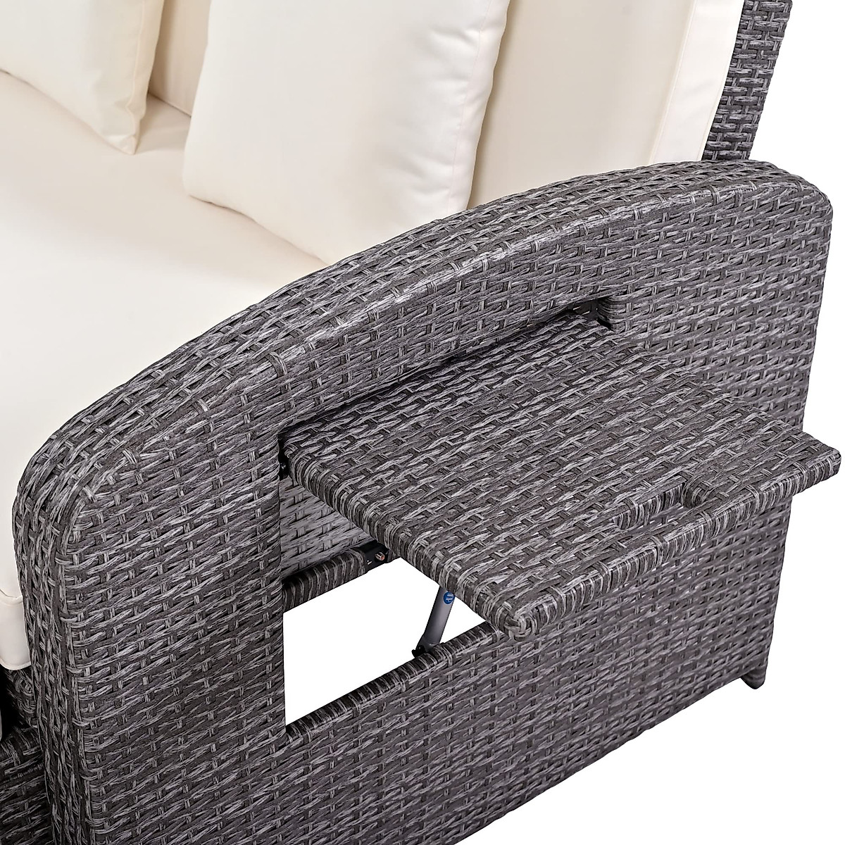 Brabrety Outdoor Rattan Double Chaise Lounge,2-Person Reclining Sunbed with 3-Height Adjustable Back, Furniture Protection Cover and A Footrest (White/Double*F)