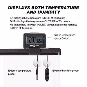 REPTI ZOO Reptile Terrariums Digital Max Min Thermometer Hygrometer with Probes Fit for Reptile Tanks Vivariums Brooders and Incubators, Multiple Mounting Options