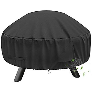 SHINESTAR Durable Round Fire Pit Cover for 22-32 Inch Fire Pit - Waterproof and Windproof, with Straps and Built-in Vents, 32 Dia x 13.5 H, Black