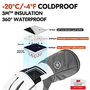 Vgo... High Dexterity Goatskin Leather Winter Warm Ski Gloves Waterproof Insert, Touchscreen, Cold Storage Work Gloves, G200 Thinsulate, (1 Pair,M, GA8435FW)