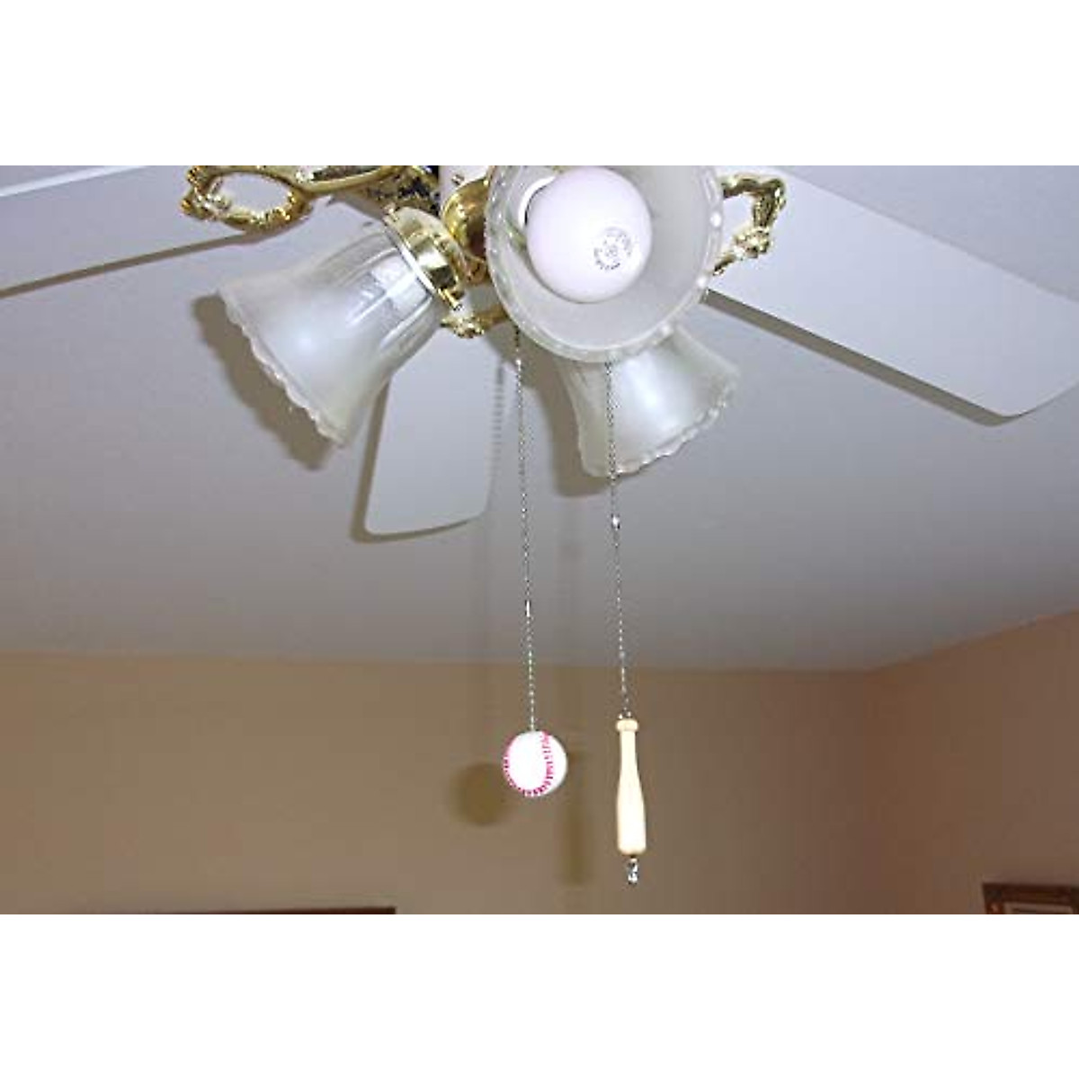 Baseball & Bat Ceiling Fan Pull Set by Wooden Androyd Studio - Nursery Kid's Room Decor, Gift for Coaches or Kids.