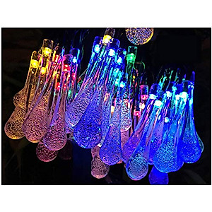 Lemontec 2-Pack Solar String Lights 20 Feet 30 LED Water Drop Solar Fairy Waterproof Lights for Garden, Patio, Yard, Home, Parties, Multi Color