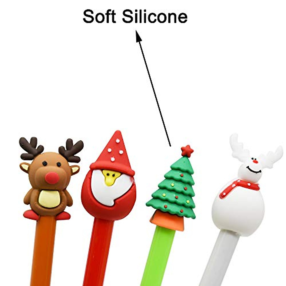 Maydahui 12PCS Christmas Theme RollerBall Pens Black Gel Ink Xmas Tree Snowman Reindeer Santa Claus Shape Pen for Boys Girls Desk Decoration Accessory