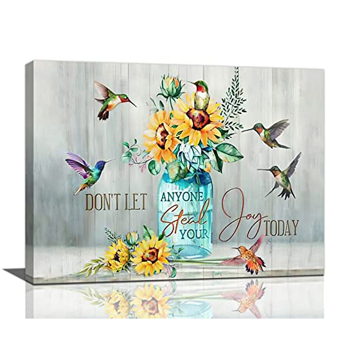 Abstract Hummingbird Sunflower Wall Art Canvas Inspirational Quotes Poster Farmhouse Flowers Artwork Modern Home Decorations Framed And Stretched Ready to Hang for Living Room Bedroom Office12x16Inch
