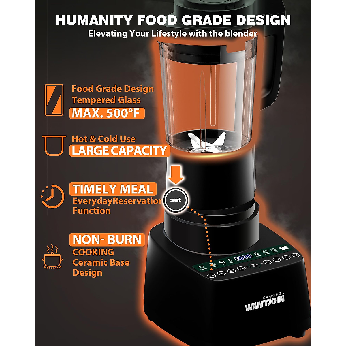 WantJoin 60 Oz Hot & Cold Countertop Cooking Blender, 24000RPM High-Speed Blender with 9 One Touch Programs, Soybean Milk Machine for Nut Butters,Soups,Shakes and Smoothies with 12H Delay Cook