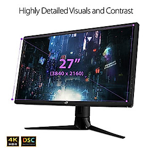 ASUS ROG Strix 27” 4K HDR 144Hz DSC Gaming Monitor (XG27UQR) - UHD (3840 x 2160), IPS, 1ms, Extreme Low Motion Blur, DisplayHDR 400, DCI-P3 90%, G-SYNC Compatible, Eye Care, DisplayPort, HDMI, USB 3.0
