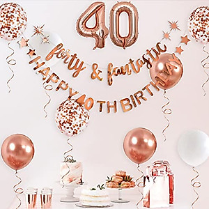 Rose Gold Forty & Fantastic Happy 40th Birthday Banner Garland Foil Balloon 40 for Womens 40th Birthday Decorations Hanging 40 and Fabulous Cheers to 40 Years Old Birthday Party Supplies Backdrop
