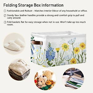 Chamomiles Buttercups Bells Flowers Rectangle Storage Basket Collapsible Storage Bin for Nursery Toys Books Waterproof Baskets for Closet Shelves Bedroom Decor