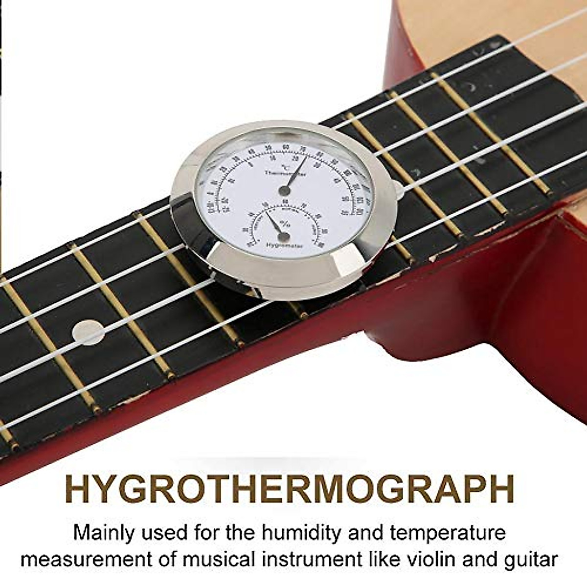 Guitar Case Hygrometer,Hygrometer Thermometer for Humidor Violin,Round Alloy Digital Thermometer Hygrometer Humidity Temperature Meter for Violin Guitar Case for Indoor and Outdoor(Silver)