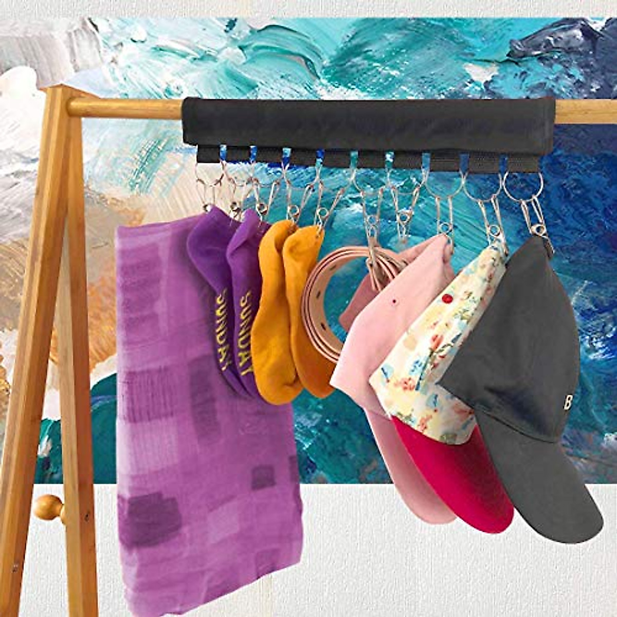 G GENLEAS 2 Pack 10 Hat Organizer Hook Loop Tape Cap Stainless Steel Organizer Hanger, Folding Clothes Hangers Foldable Clothes Drying Rack for Travel