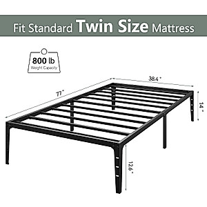 GAOMON 14 inch Twin Bed Frames Matte Black Platform Metal Bed Frame Wrought Rod Bedframe No Box Spring Needed Base Beds Foundation Easy Assembly Storage Space Under Beds (Twin Size)
