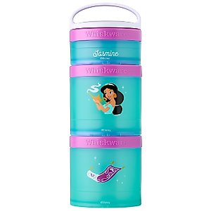 Whiskware Disney Princess Stackable Snack Containers for Kids and Toddlers, 3 Stackable Snack Cups for School and Travel, Jasmine and Magic Carpet