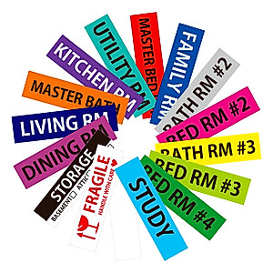 640 Pcs Removable Home Moving Labels 15 Pre-Printed Color-Coded Plus 1 Customizable Blank (Each Measures 4" x 1")