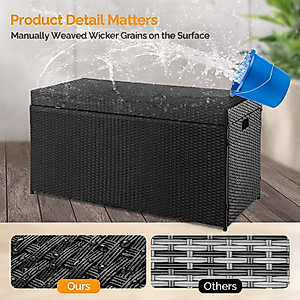 VINGLI Upgraded Version 132 Gallon Outdoor Storage Box, Patio Rattan Deck Box, Wicker Storage Bench for Indoor, Outdoor, Pool, Balcony, Yard, Garden, Black