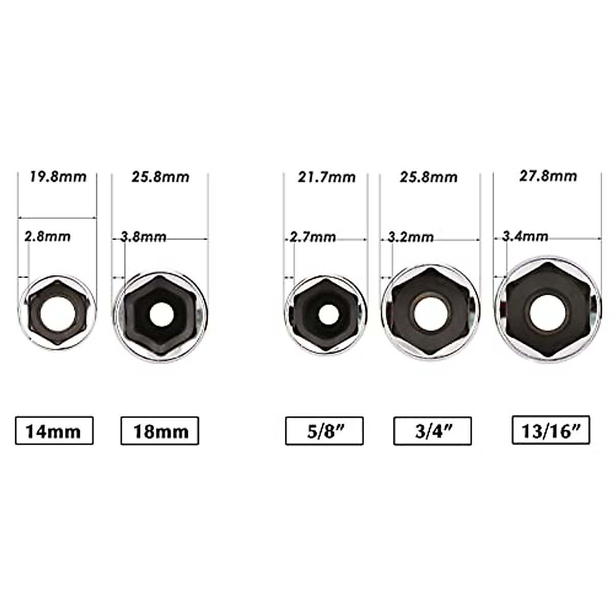 EMENTOL 5PCS 3/8" Drive Spark Plug Socket Set, CR-V, SAE and Metric, 3/8" Drive 6-Point Socket Set