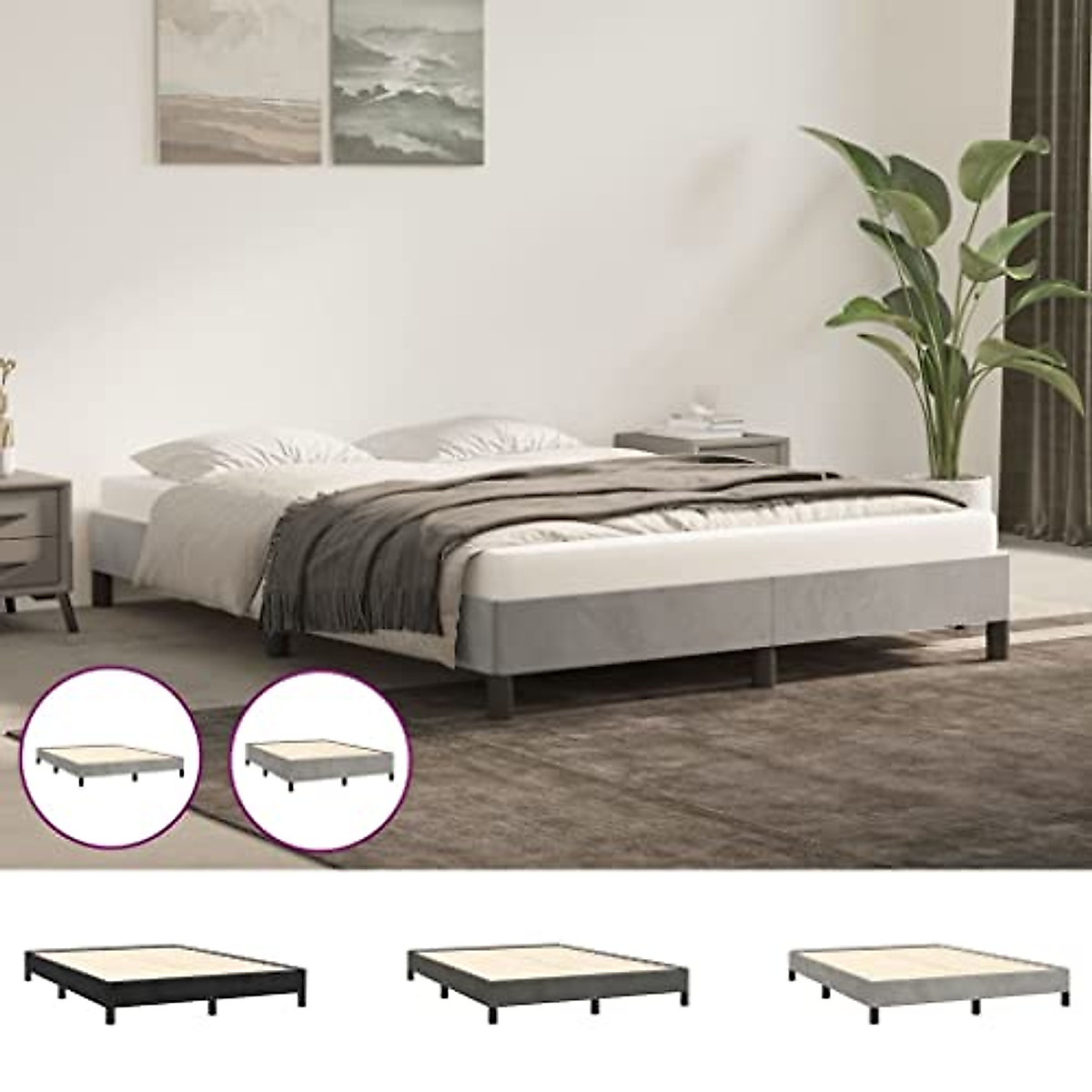 vidaXL Box Spring Bed Frame Home Indoor Bedroom Bed Accessory Wooden Upholstered Double Bed Base Furniture Light Gray 53.9"x74.8" Full Velvet