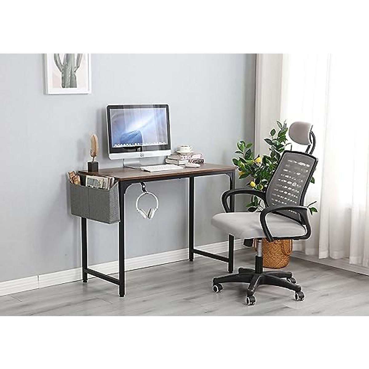 40 Inch Home Office Writing Small Desk Study Computer Desk Simple Style Pc Table Black Metal Frame Brown (40Inch, Brown)