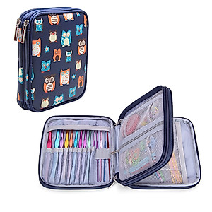 Teamoy Crochet Hooks Case, Aluminum Crochet Hooks Storage Bag for Crochet Kits and Knitting Accessories,Perfect for Beginners and Experienced Crochet Lovers, Owls (Bag Only)