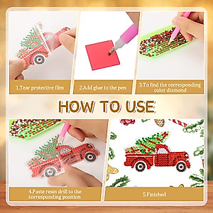 12 Pieces Christmas Diamond Painting Keychain 5D DIY Diamond Painting Kit Christmas Hanging Diamond Art Kits Diamond Art Christmas Ornaments for Kids Christmas Crafts Family Decor (Santa Style)