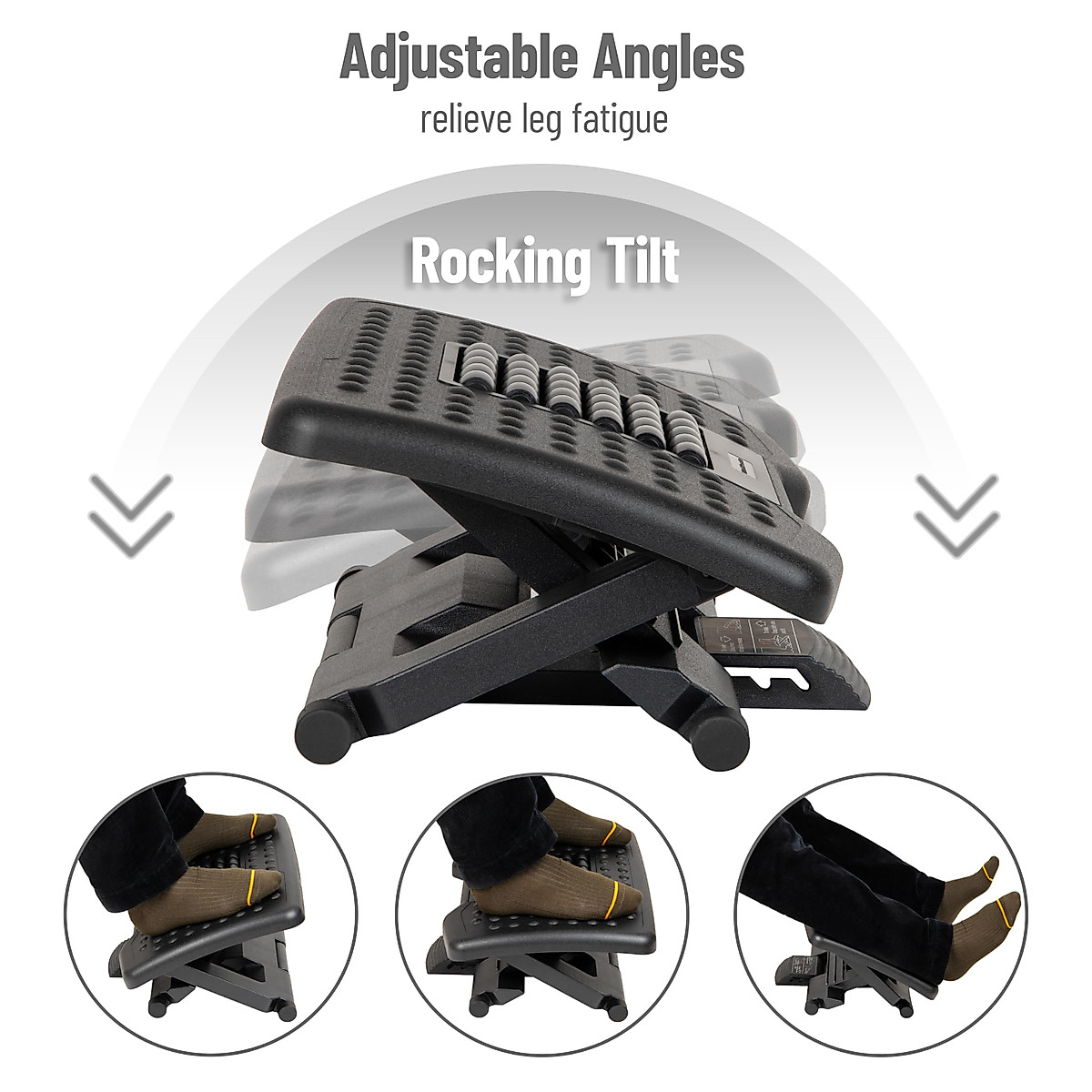 Mind Reader Adjustable Height Ergonomic Foot Rest with Massage Rollers, Black