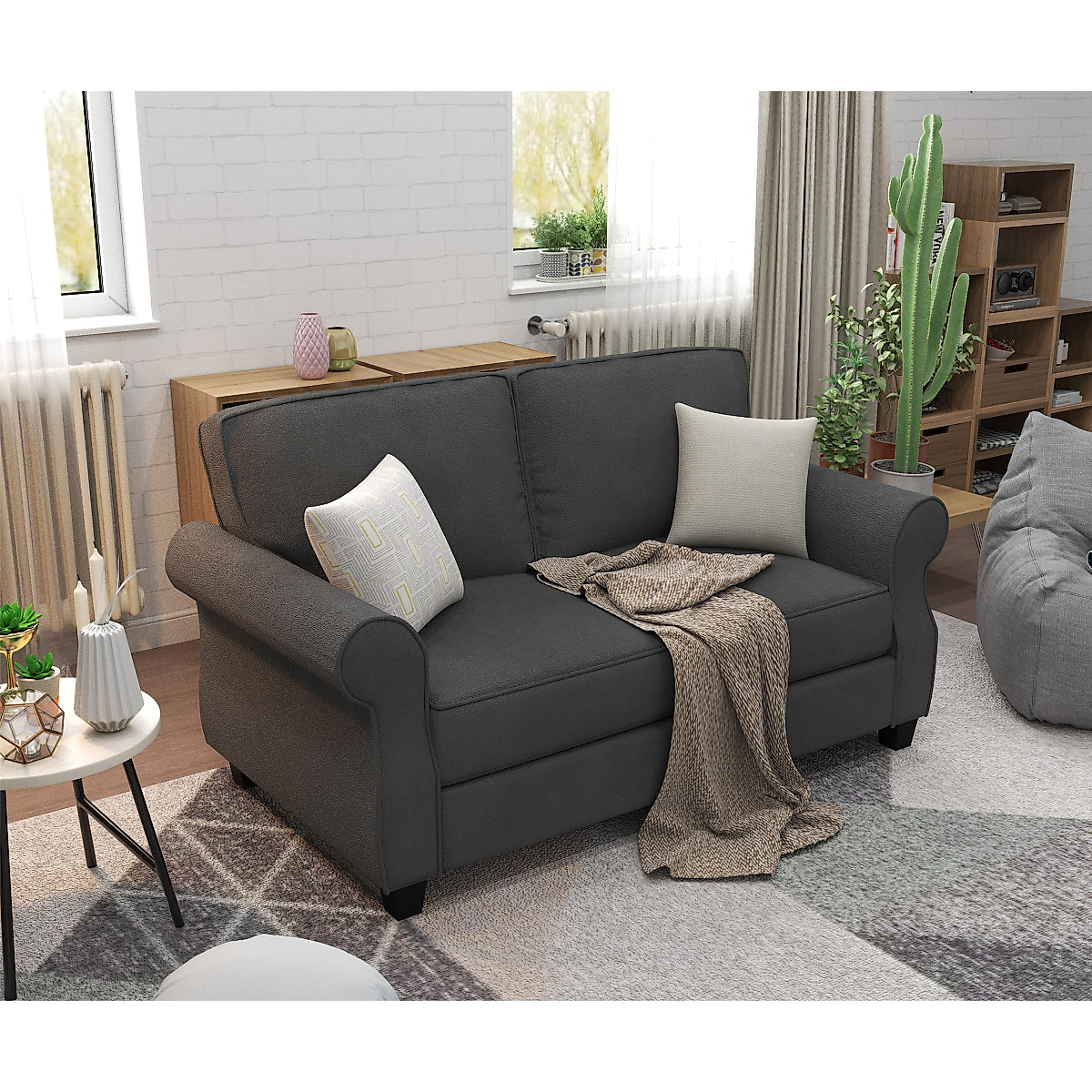 Sunrise Coast Loveseat Sofa 56'' Small Couches for Living Room Upholstered 2 Seater Sofas with Round Armrest Cushion with Zipper, Grey