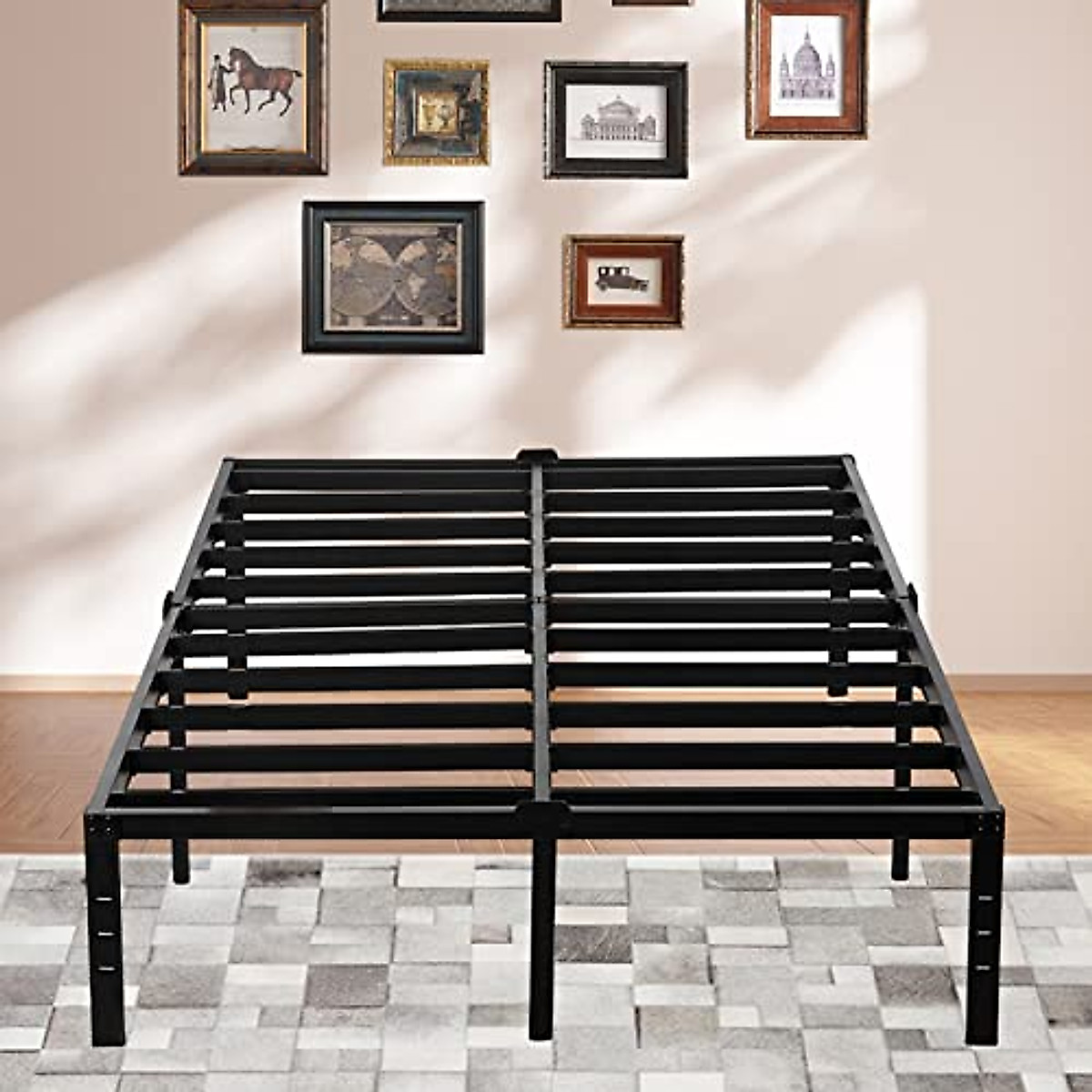 LIJQCI 18 Inch Queen Bed Frame, Heavy Duty Platform Metal Bed Frame Queen Size No Box Spring Needed, Non-Slip Steel Slat Support Up to 3000 lbs/Easy Assembly/Noise Free/Black