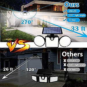 Fatpoom Solar Lights Outdoor 260 LED Solar Powered Wall Lights with Motion Sensor Dual Head Spotlights IP65 Waterproof 360° Adjustable Solar Motion Lights Outdoor for Front Door Yard Garden (2 Pack)
