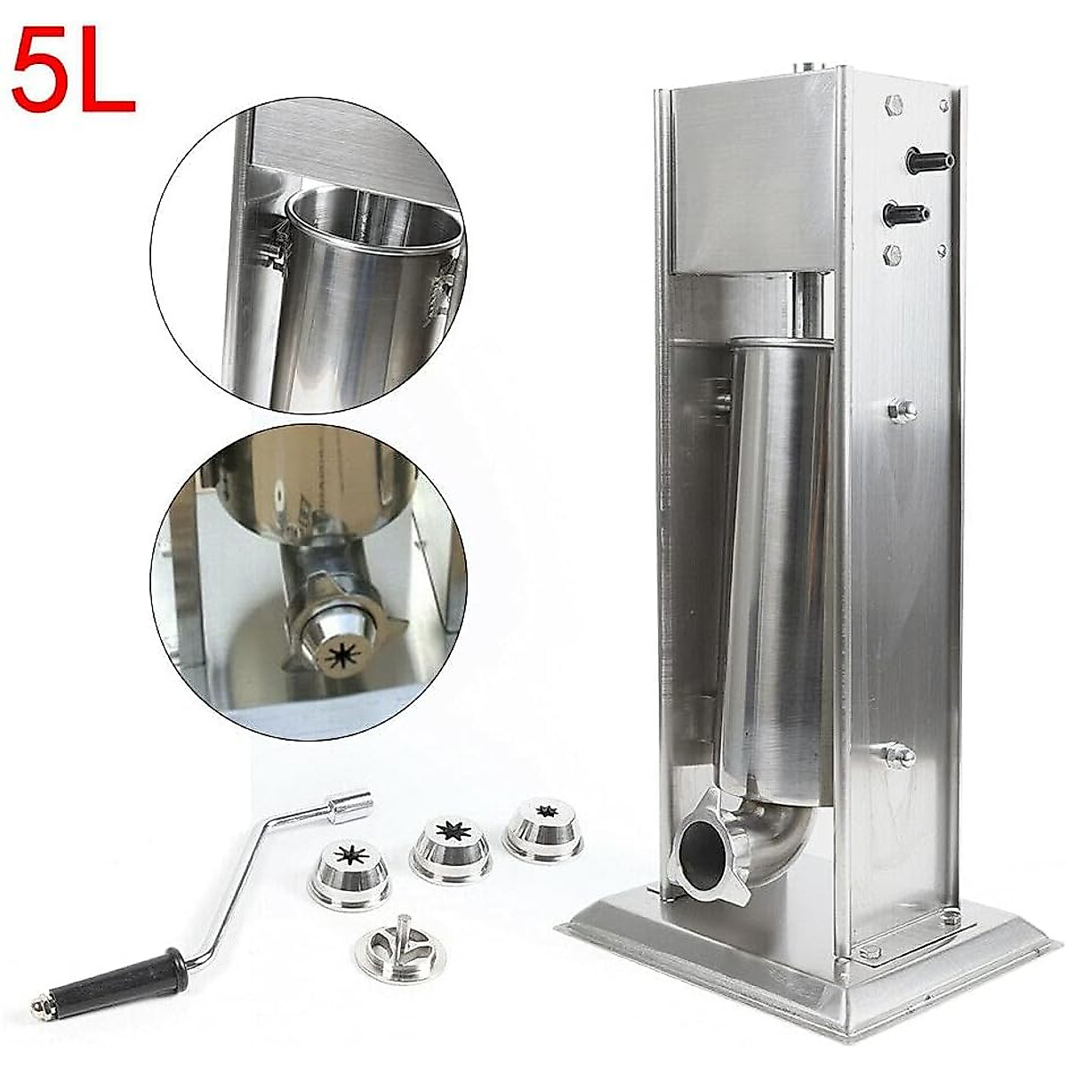 Commercial Churros Maker, Heavy Duty Waffle Makers, 5L Stainless Steel Manual Spanish Donut Churrera Machine with 4pcs Nozzles for Home Restaurants Cafeterias Bakeries