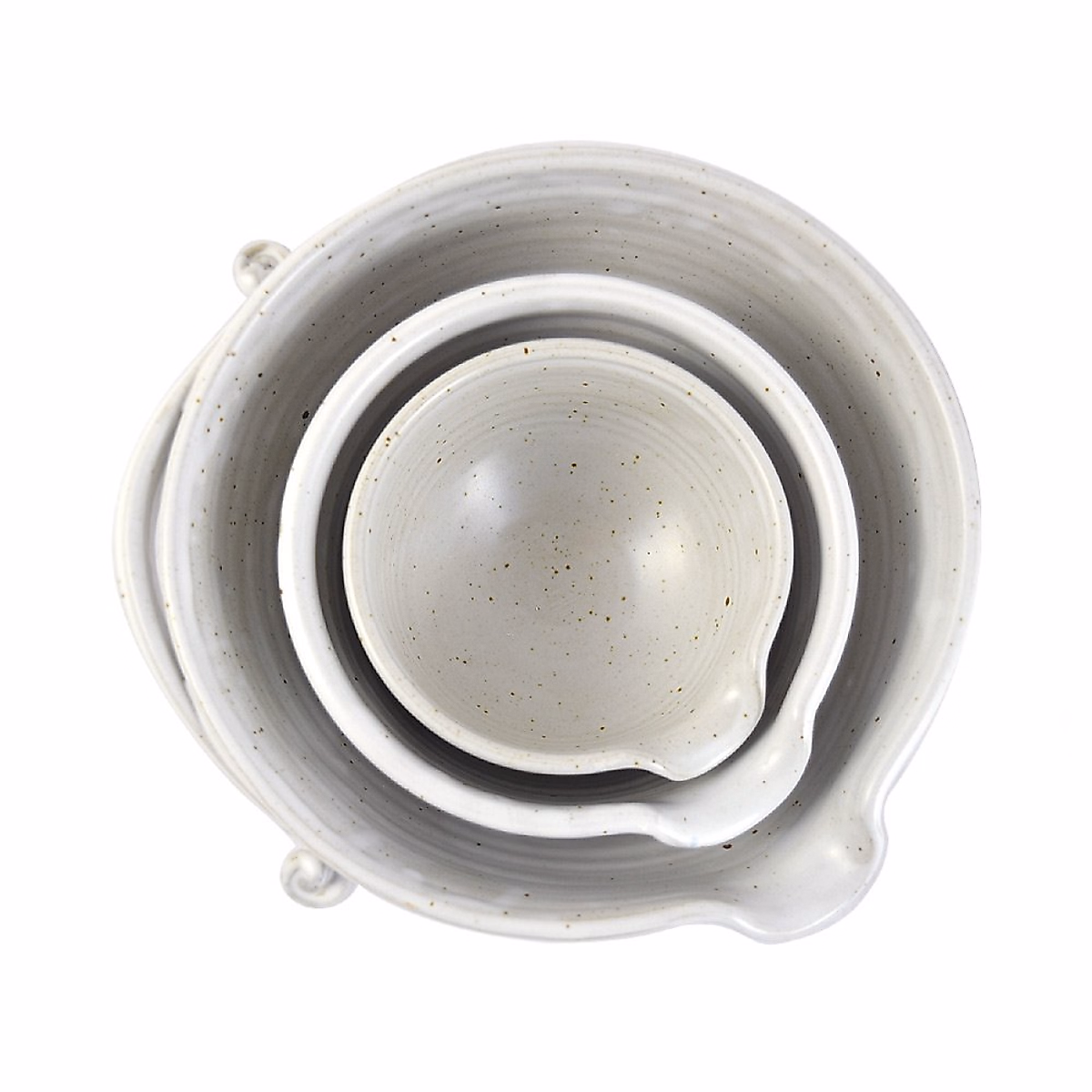 Modern Artisans American Made Stoneware Pottery Batter Bowls, 3-Piece Nesting Set, Classic All-White Glaze