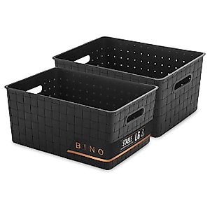 BINO | Plastic Storage Baskets Large - Black | THE STABLE COLLECTION | Multi-Use Storage | Rectangular Cabinet Organizer | Baskets For Organizing with Handles | Home Office Organization and Storage
