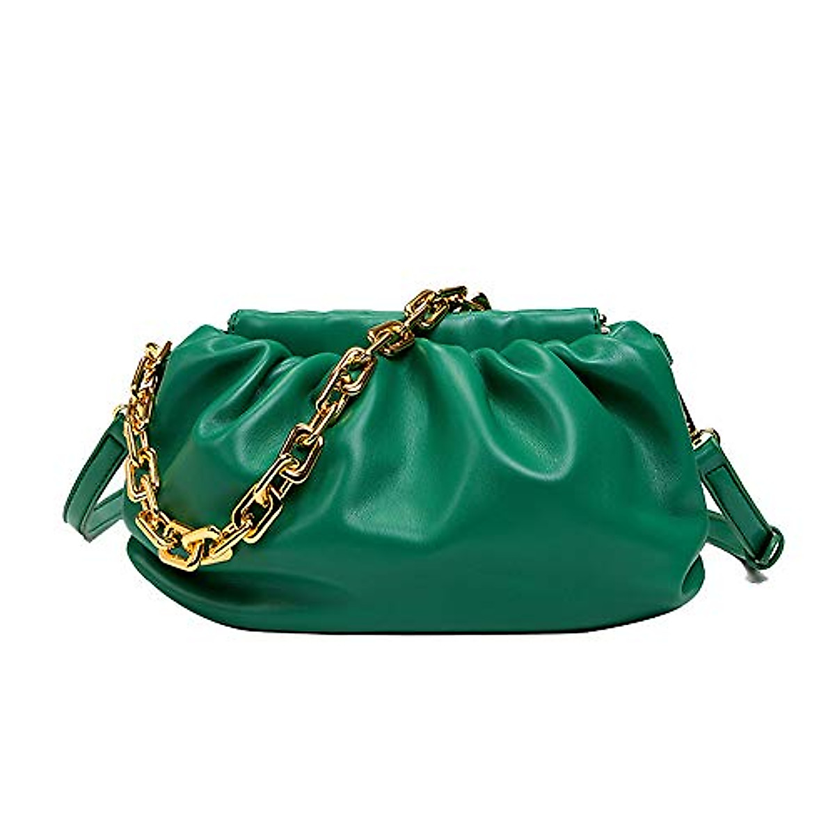 Women's Chain Pouch Bag Cloud-Shaped Dumpling Clutch Purse Ruched Fashion Trendy Shoulder Crossbody Handbag Chain Link Bag (Green)