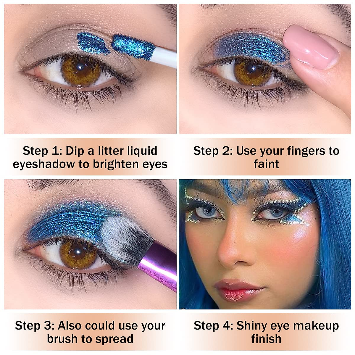 Oulac Blue Liquid Glitter Eyeshadow Liquid Shimmer Eyeshadow Liquid Eyeliner Non-sticky One-Swipe Coverage with Quick-Drying Crease-resistant Formula.Vegan & Cruelty-Free.(10)