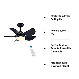 CJOY Small Ceiling Fan with Light, 30 inch Black Ceiling Fans with Lights and Remote, Bedroom Ceiling Fans with Lights Dimmable, 5 ABS Reversible Blades Fan Light for Kid Room